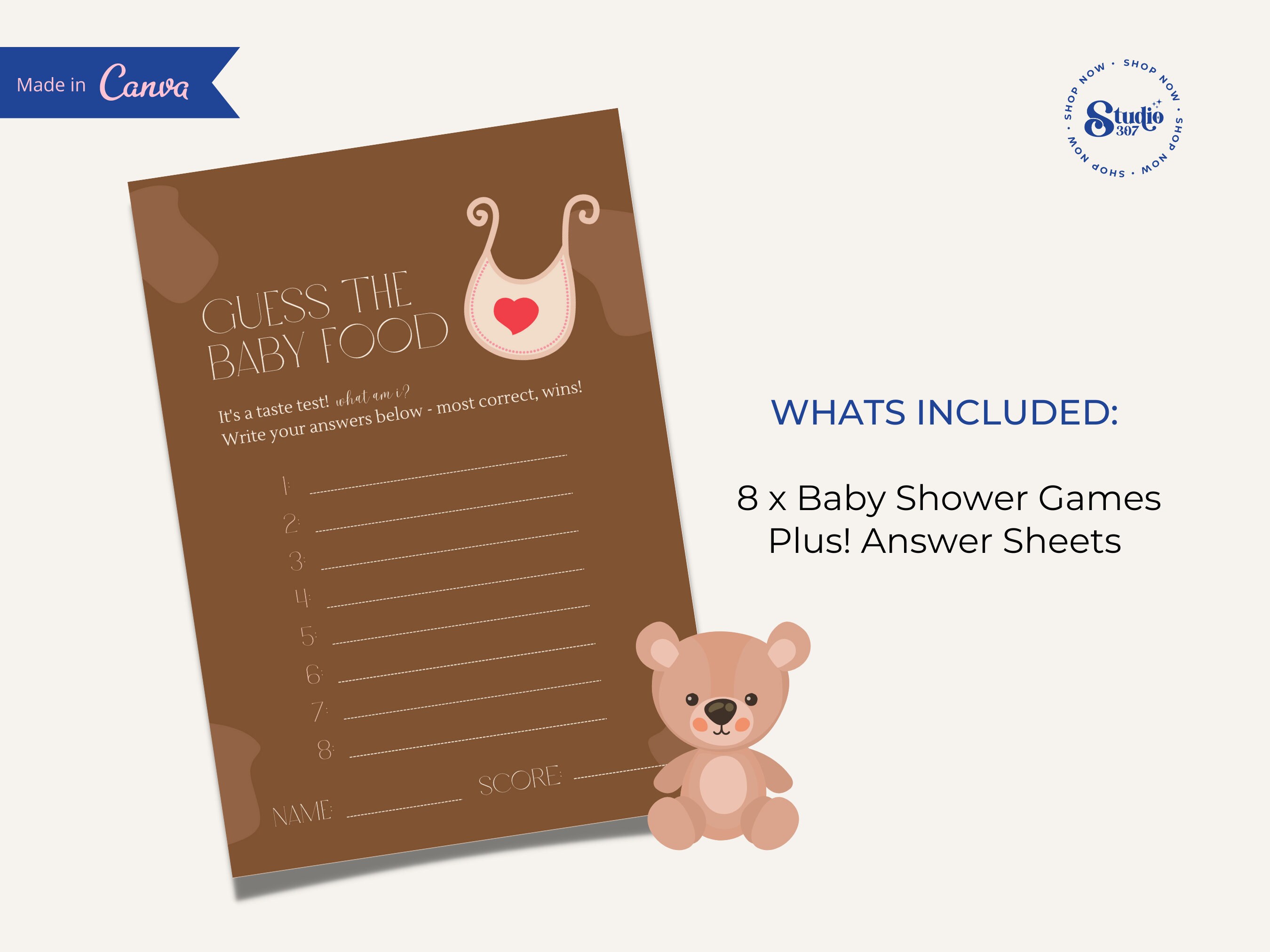 8 Teddy Bear Baby Shower Games Printable Cute Baby Shower Game Bundle ...