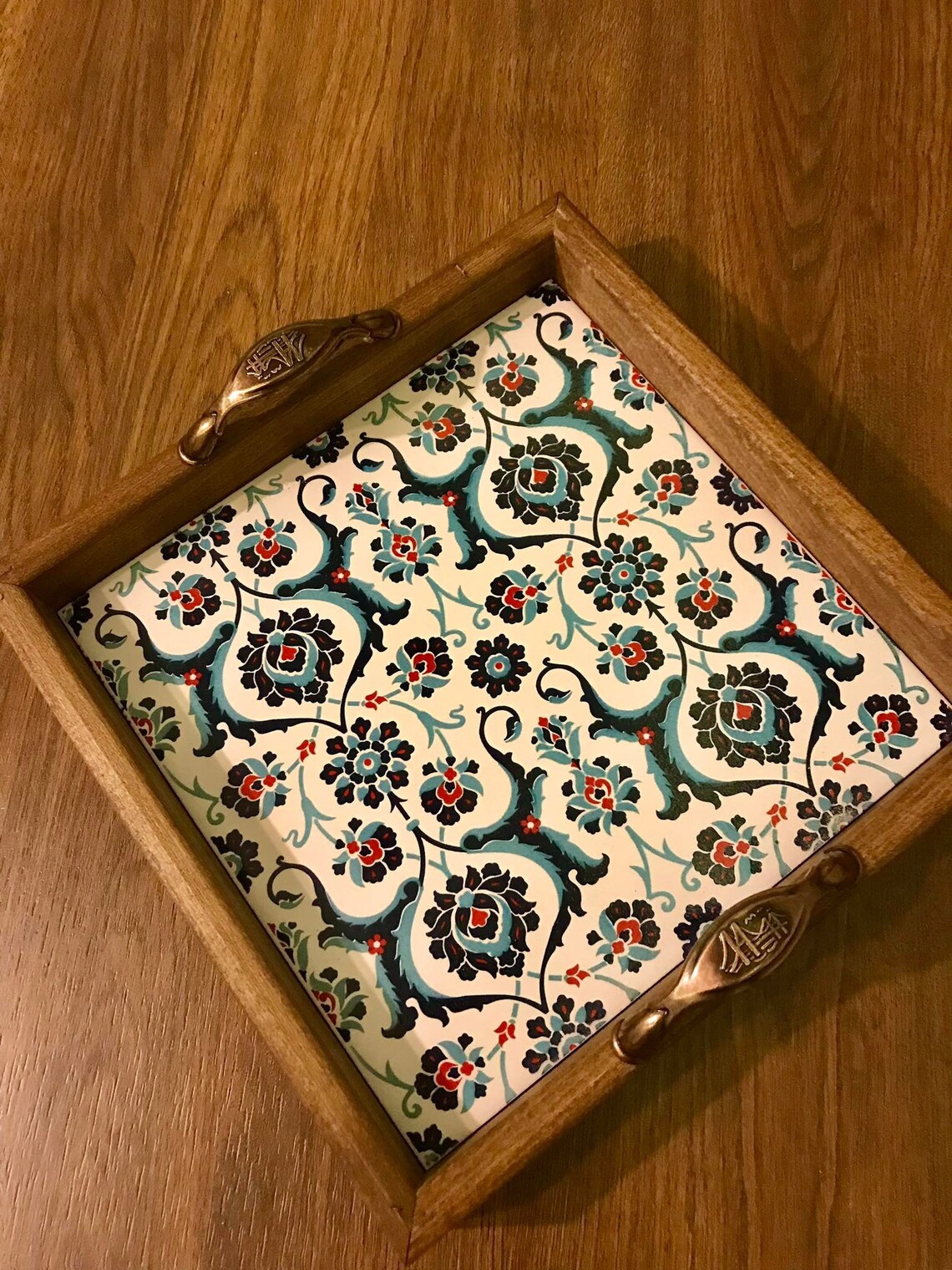 Ceramic Wooden Tray Turkish Iznik Design Pattern ottoman - Etsy