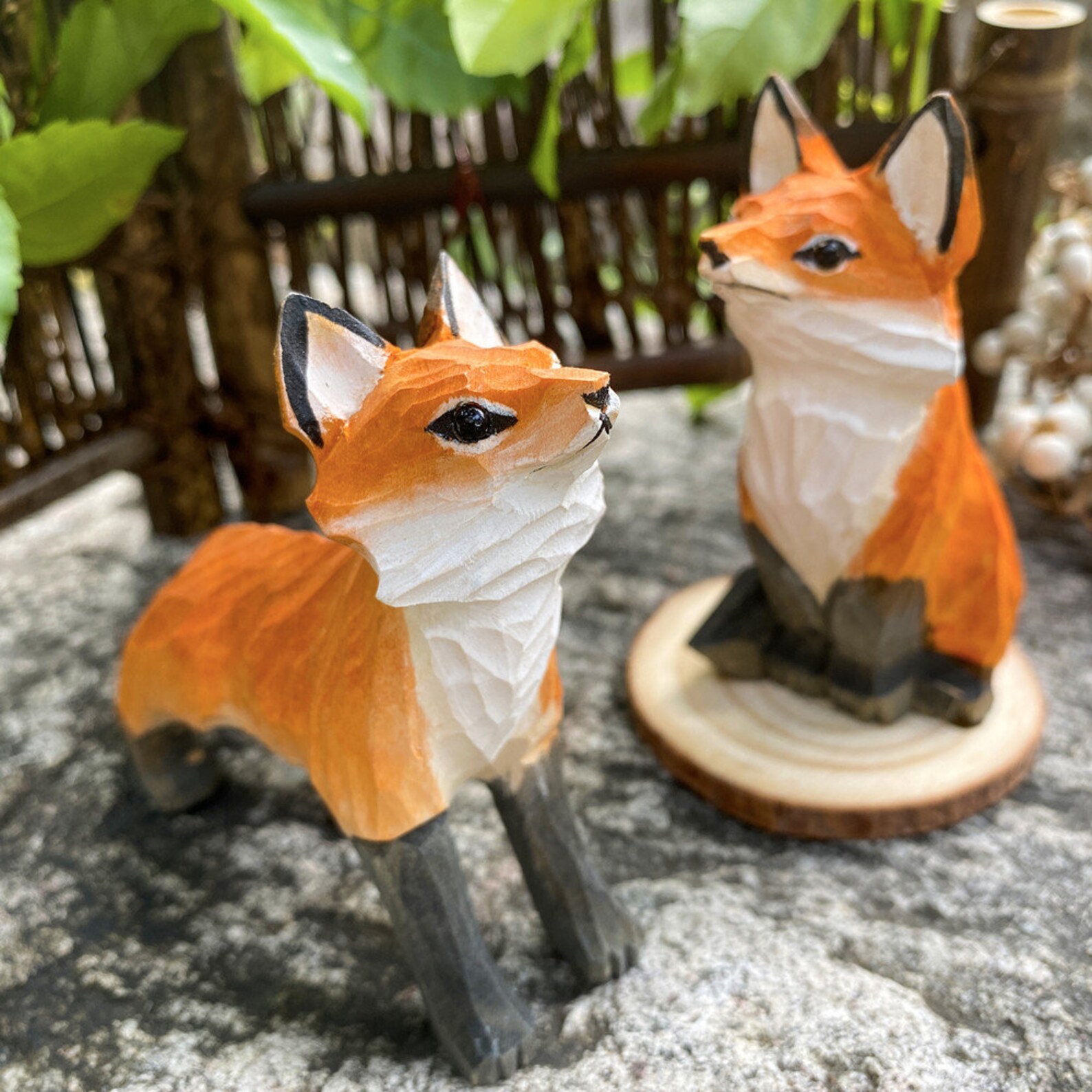 Fox Statuewood Carvinganimal Decorationpainted Wood - Etsy