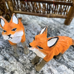 Fox Statuewood Carvinganimal Decorationpainted Wood - Etsy