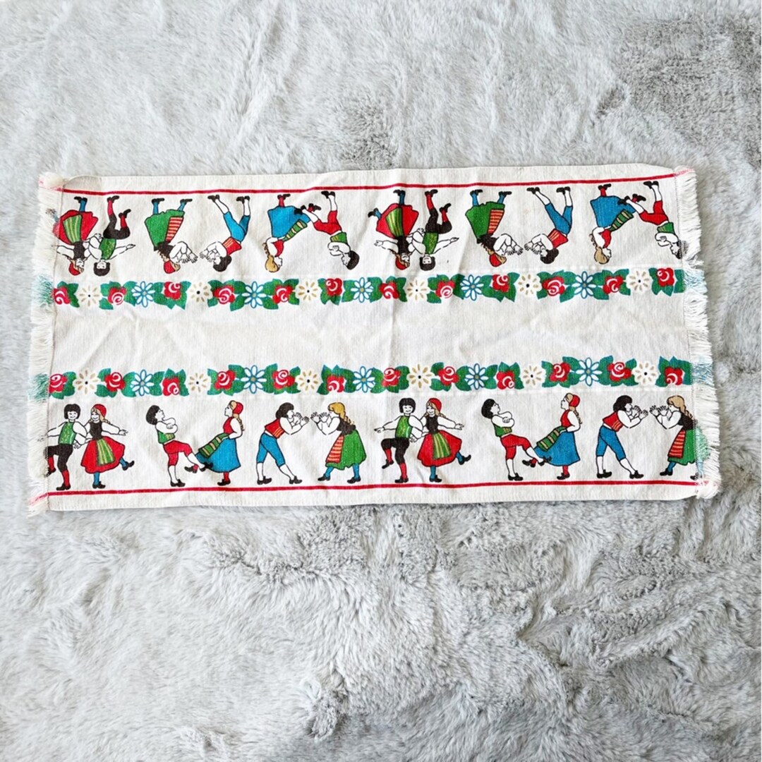 VINTAGE Colorful Dancing Dutch People Printed Dish Towel / Table Runner ...