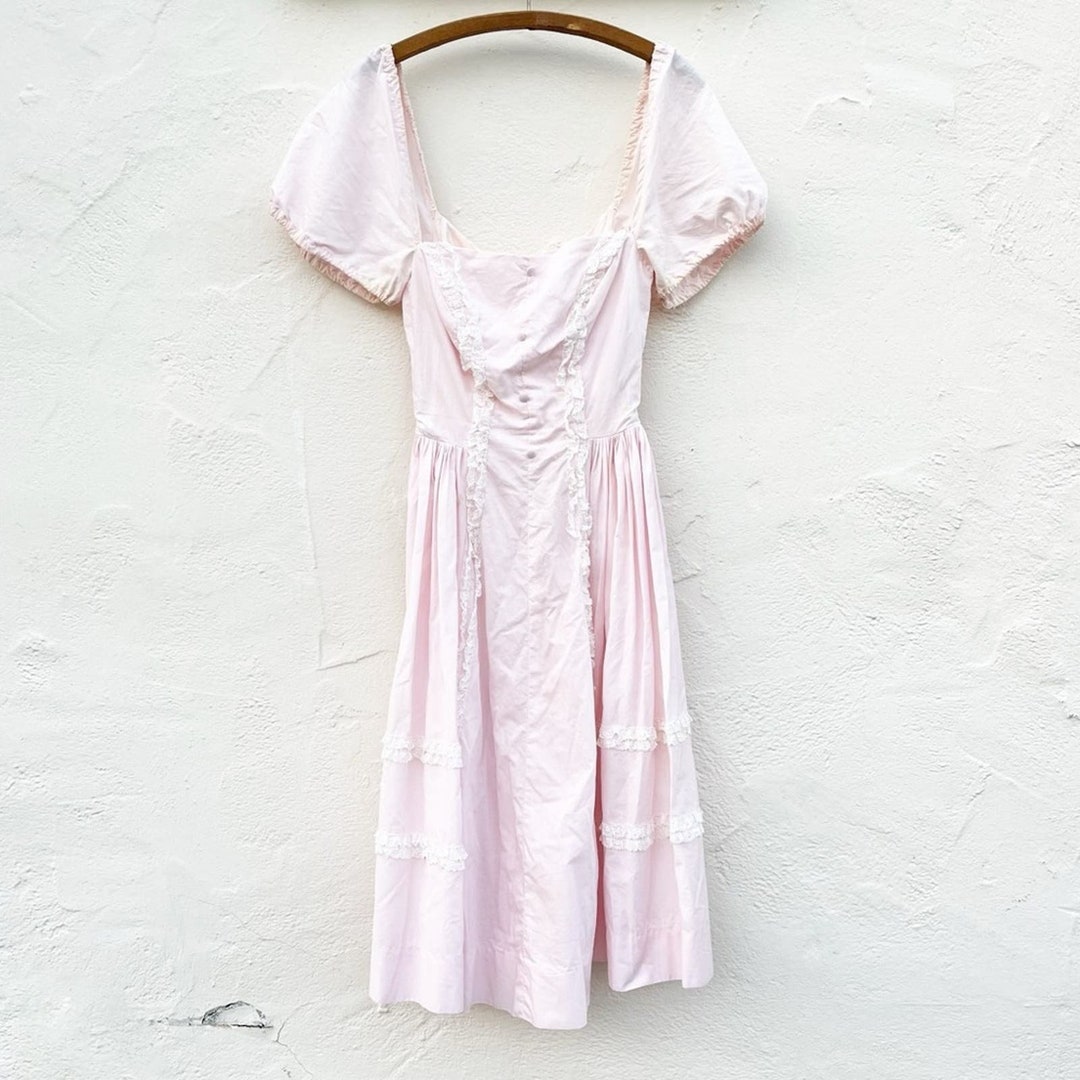VINTAGE 1970s California Gidget Originals Light Pink Puff Sleeve Dress ...