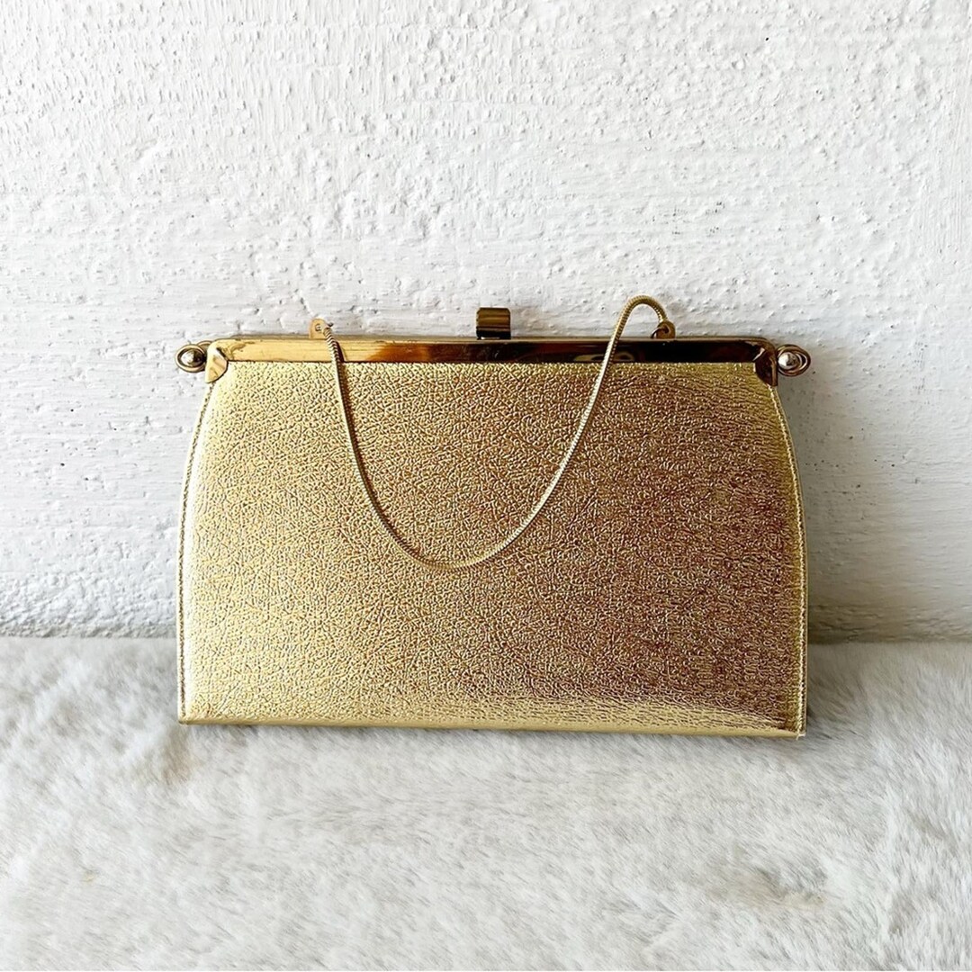VINTAGE L&M Gold Lame Structured Evening Handbag With Gold Metal Strap ...