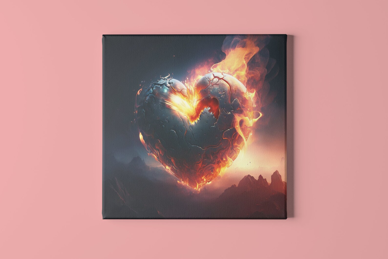 Poster Burning Heart Fire Abstract Art Poster Love Gift Digital ...