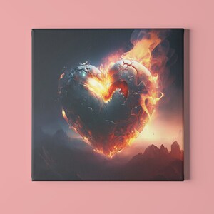 Poster Burning Heart Fire Abstract Art Poster Love Gift Digital ...