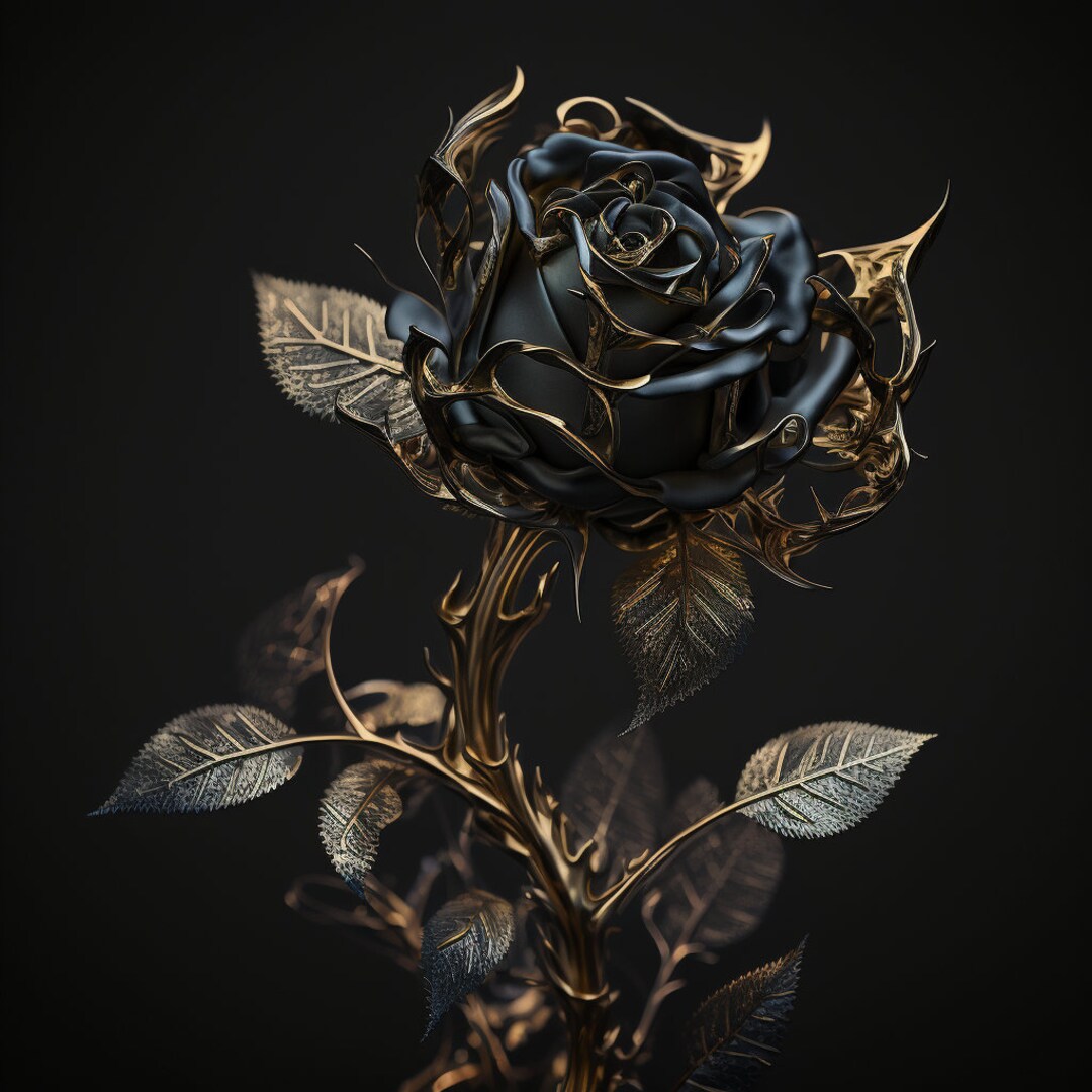 Reen Watercolor Leaves Gorgeously Ornate Rose-black Vantabl Digital ...