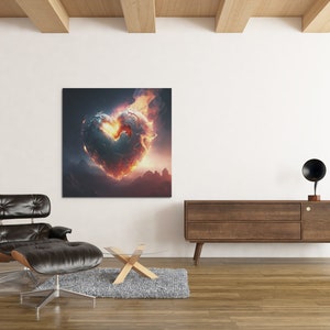 Poster Burning Heart Fire Abstract Art Poster Love Gift Digital ...