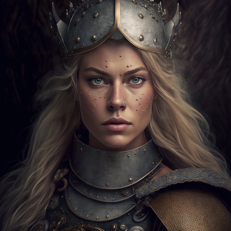 Poster Beautiful Blond Girl Viking in Full Armor Viking Godess Pagan ...
