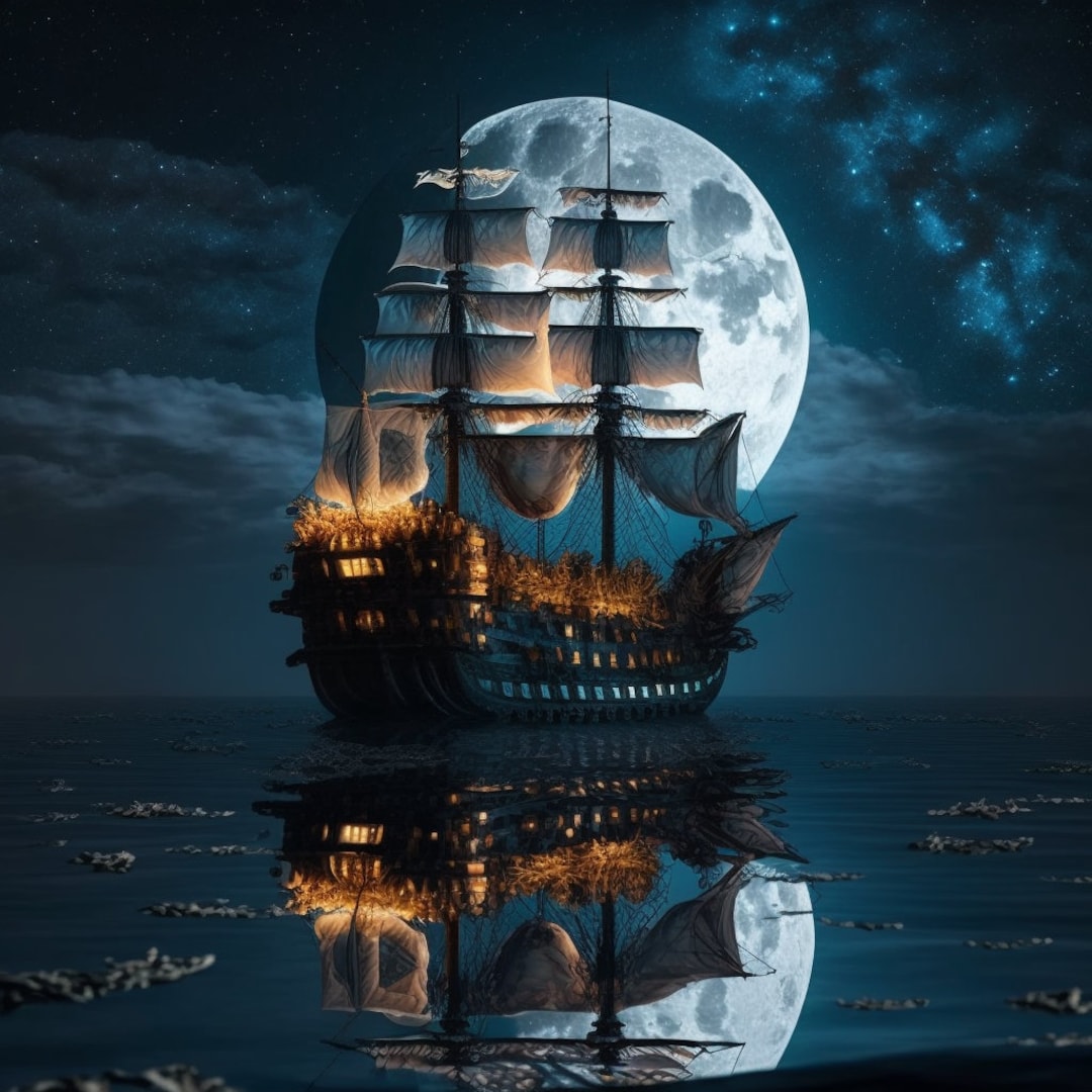 Celestial Voyage: A Moonlight Cruise Across the Sea Digital Download ...