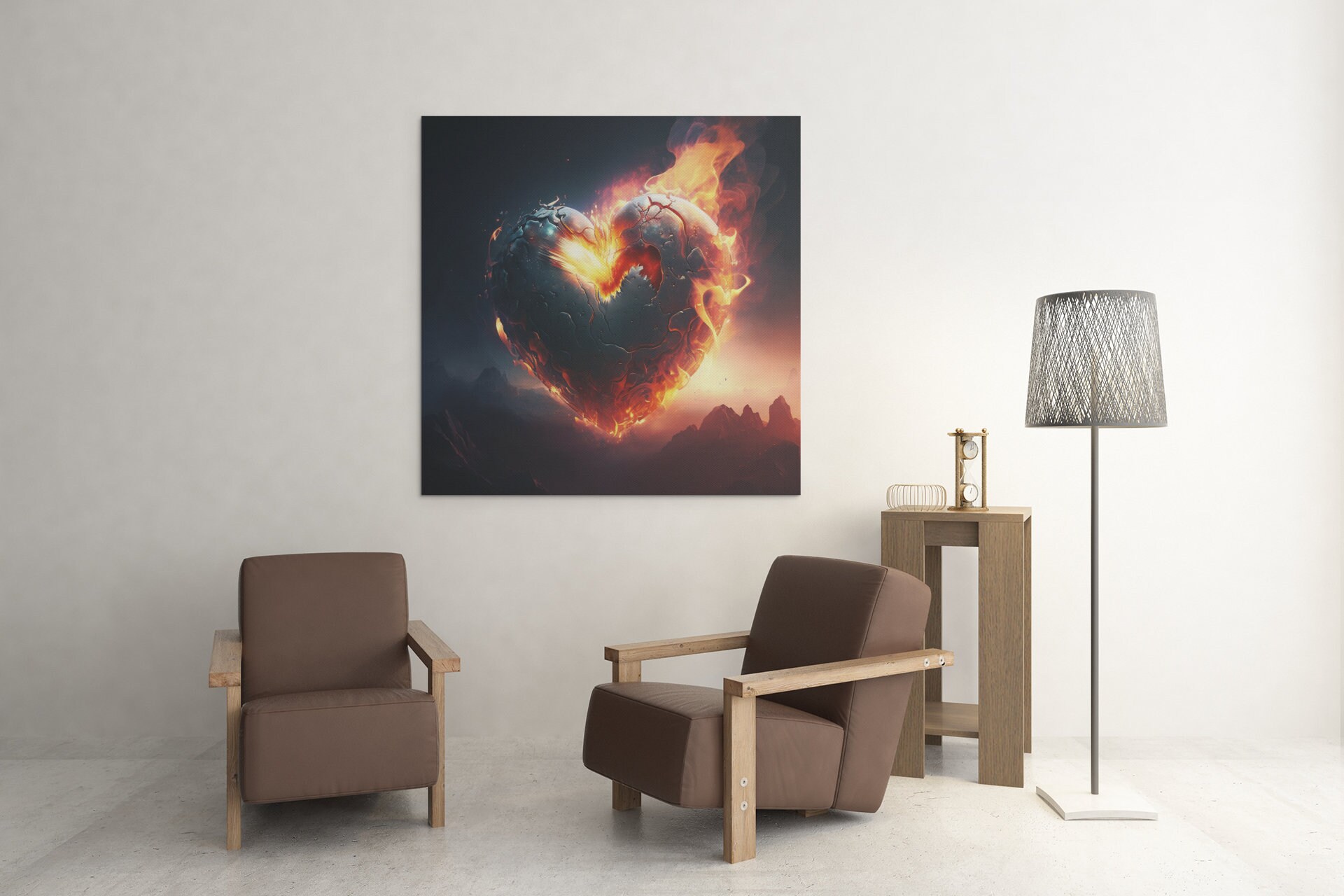 Poster Burning Heart Fire Abstract Art Poster Love Gift Digital ...