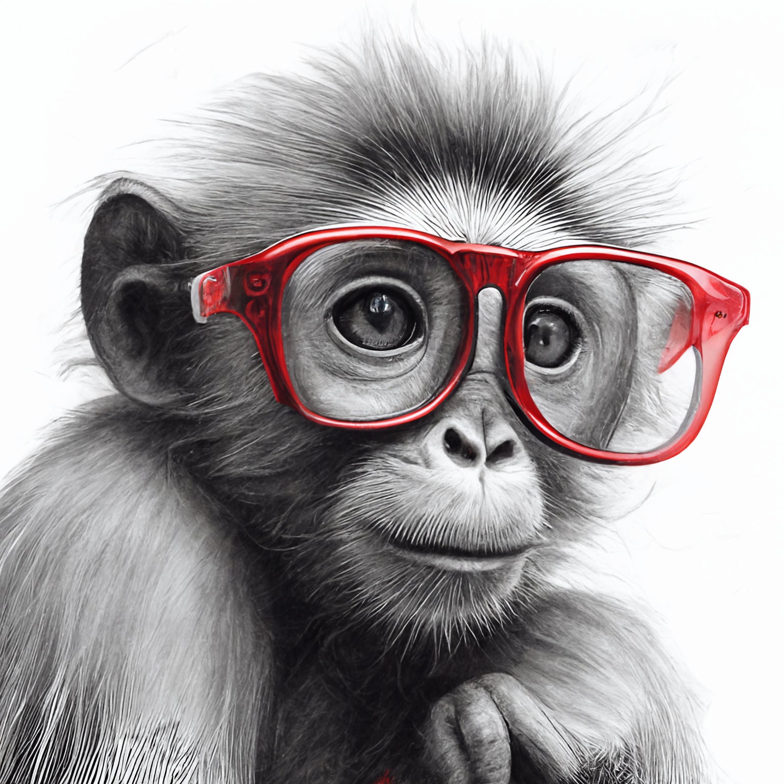 Poster Drawing in Black and White Monkey With Red Glasses Ape - Etsy UK