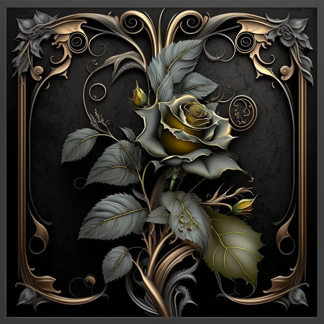 Poster Gothic Color Combination: Gold and Silver Roses Gothic Art ...