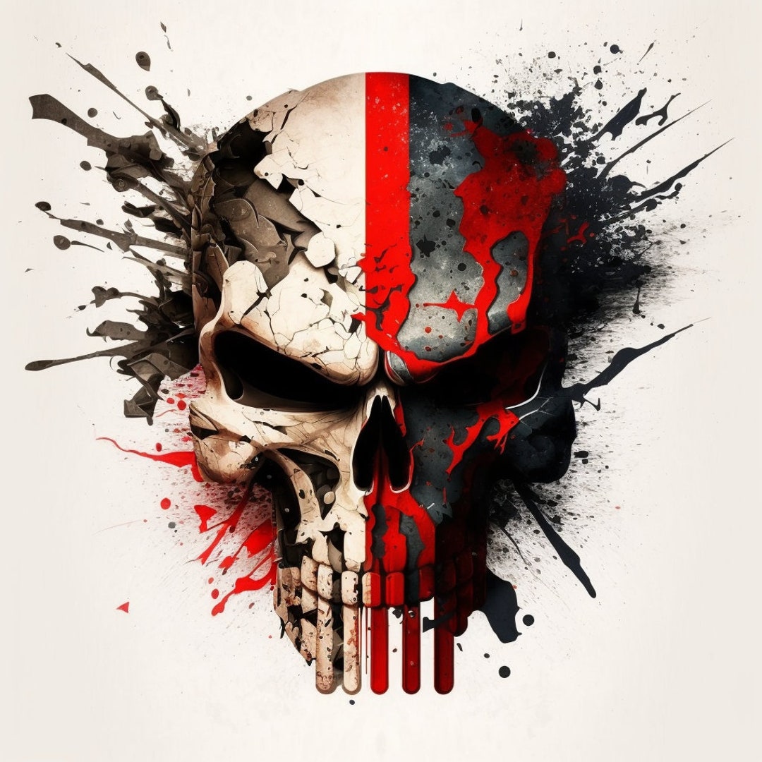 Poster Skull Punisher Bullet Impact Flag Red Black Tshirt - Etsy