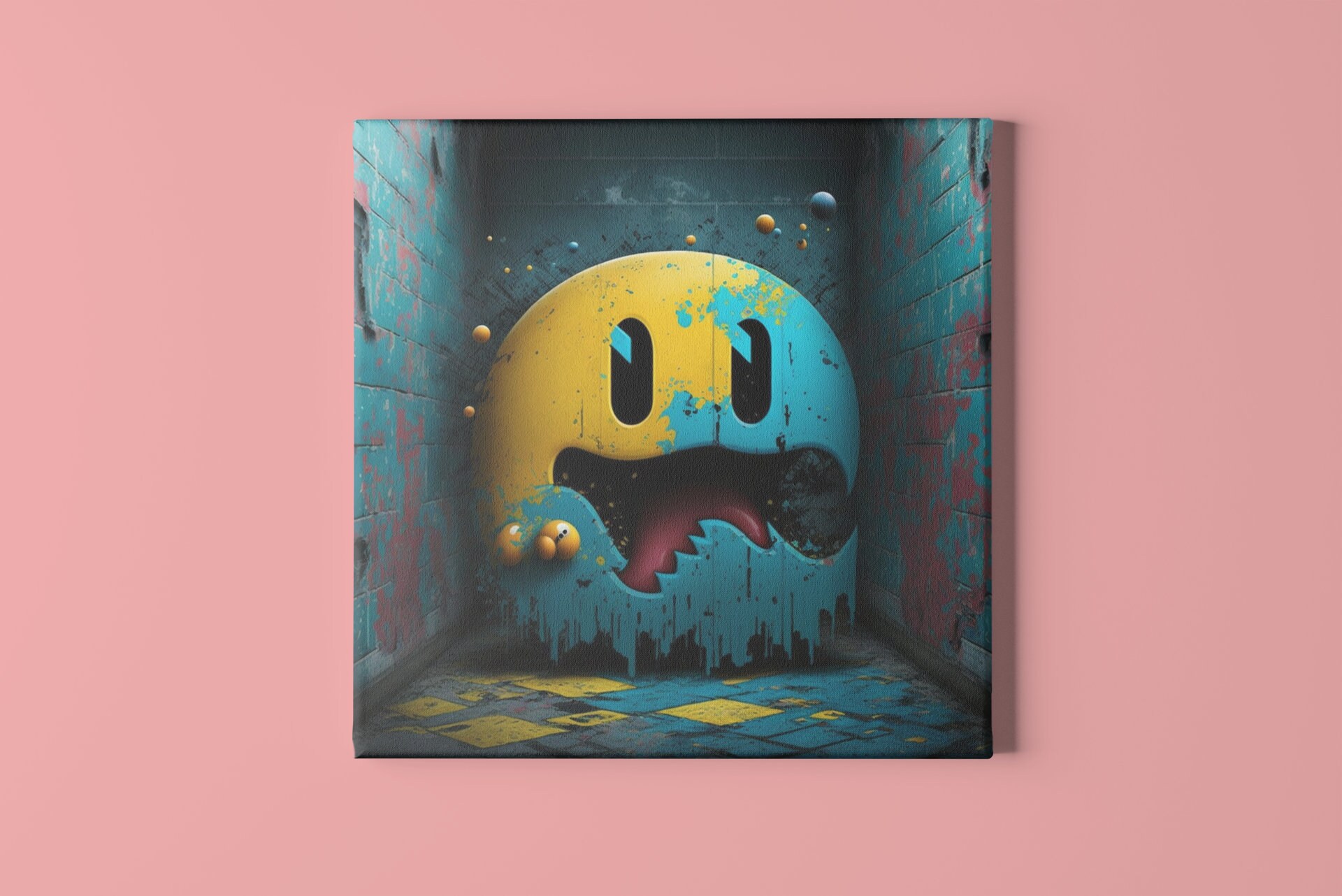 Poster Classic Arcade Gaming Pac Man Yellow Blue Poster Digital ...