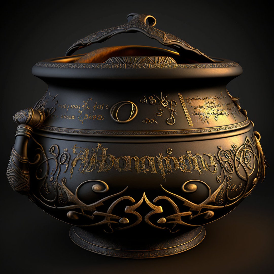 Witch's Cauldron With Gold Inlay: Gothic Decor Digital Download Wall ...