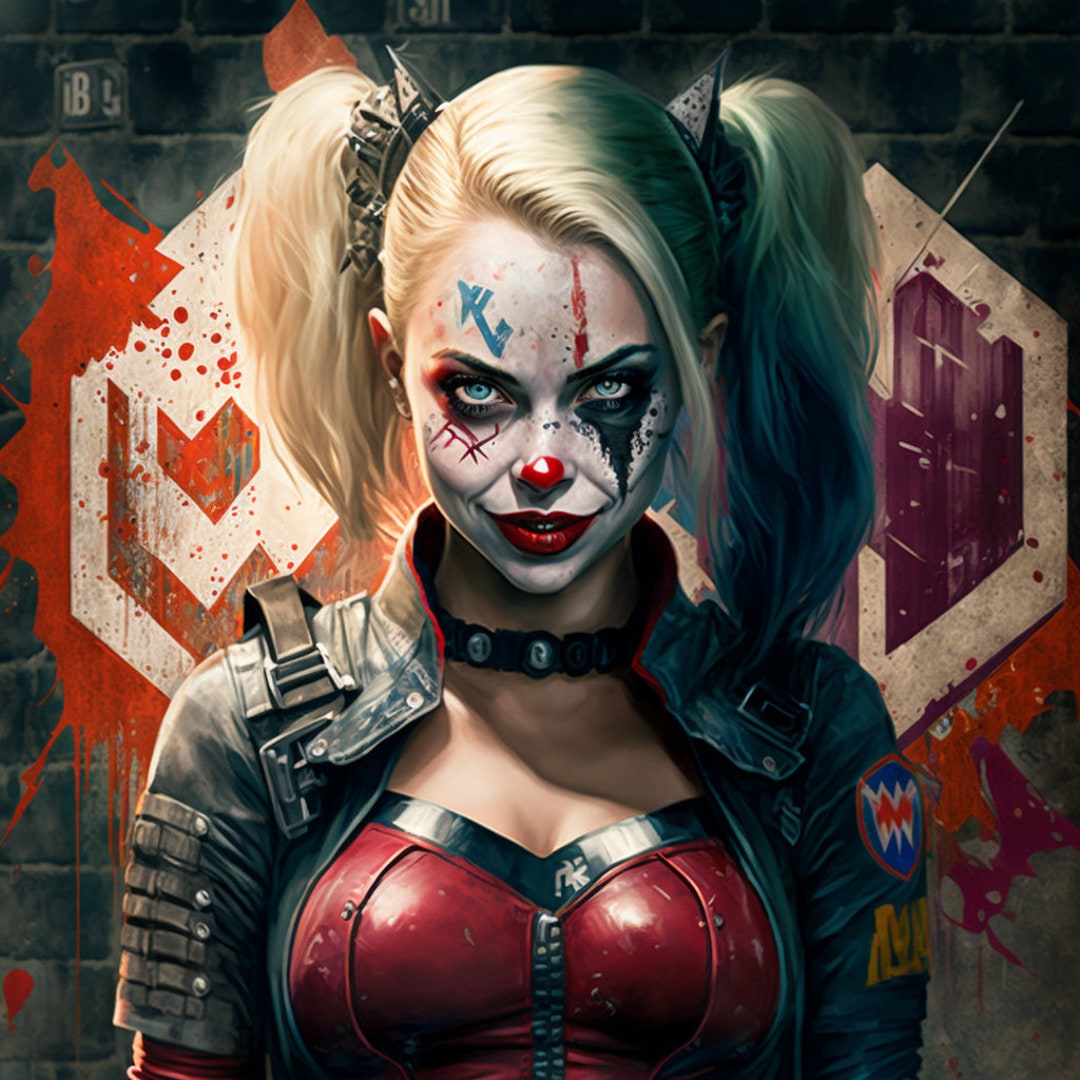 Poster Harley Quinn Red Blue Bad Girl Poster Kitchen Decor Digital Download Wall Art Home Decor