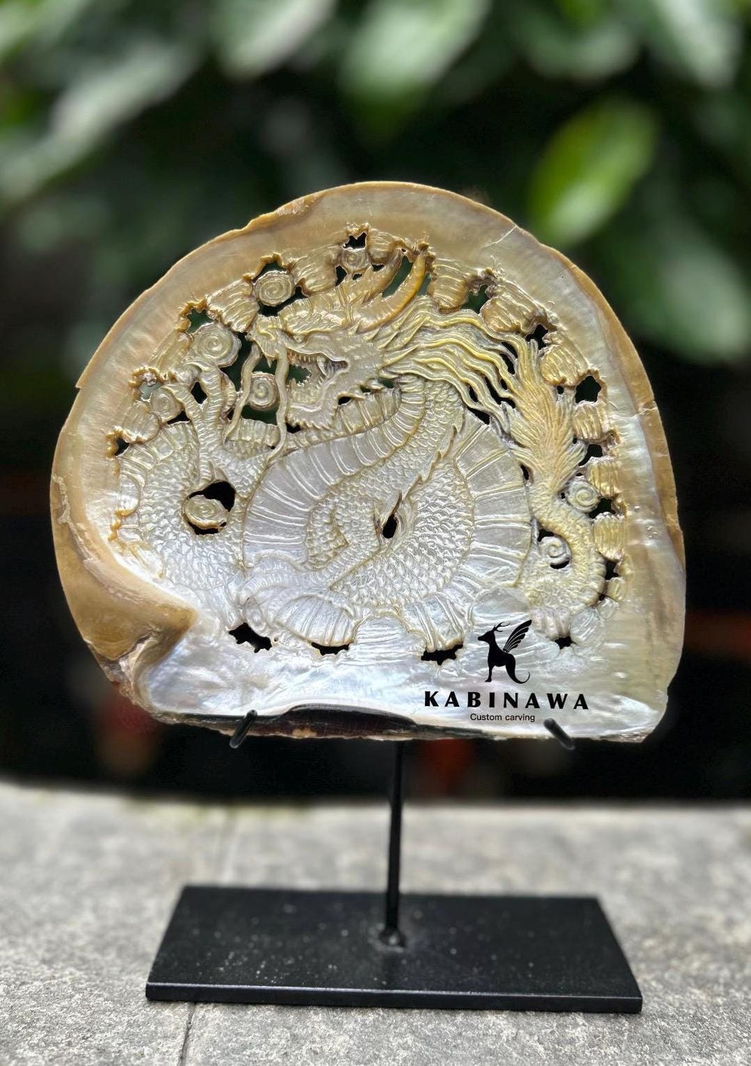 Dragon Hand Carved Shell Mother of Pearl, Real and Natural Sea Shell ...