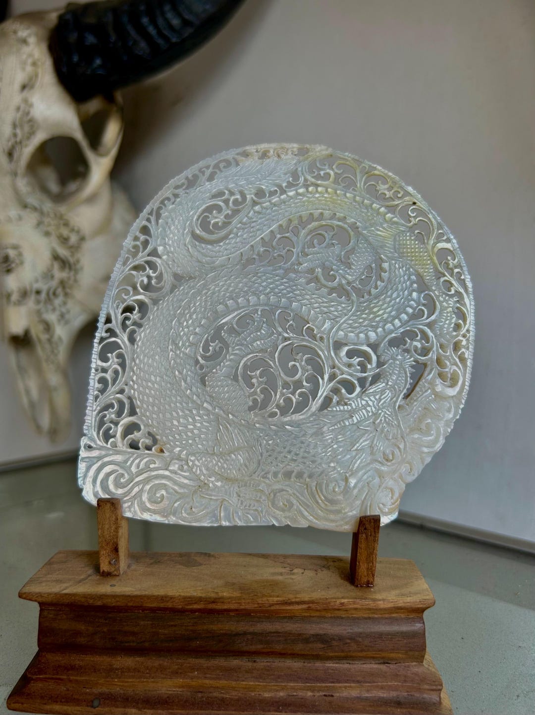 Dragon Hand Carved Shell Mother of Pearl, Real and Natural Sea Shell ...