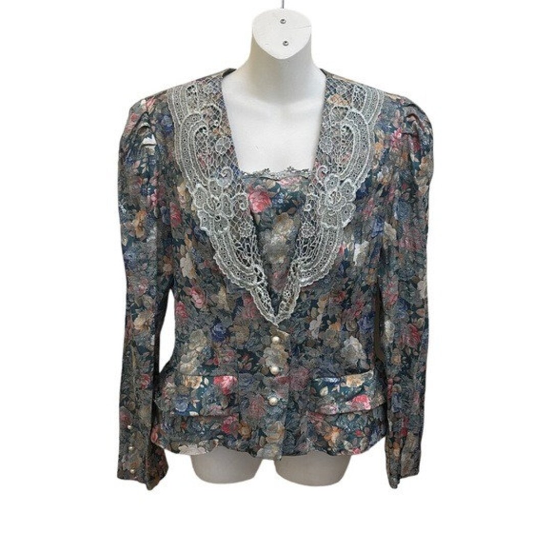 Vintage 80s Jonathan Tait Women Jacket Size 11/12 Brocade Floral Lace ...