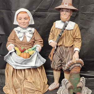 Hand-painted Ceramic Pilgrim Figurines: Thanksgiving Decor - Etsy