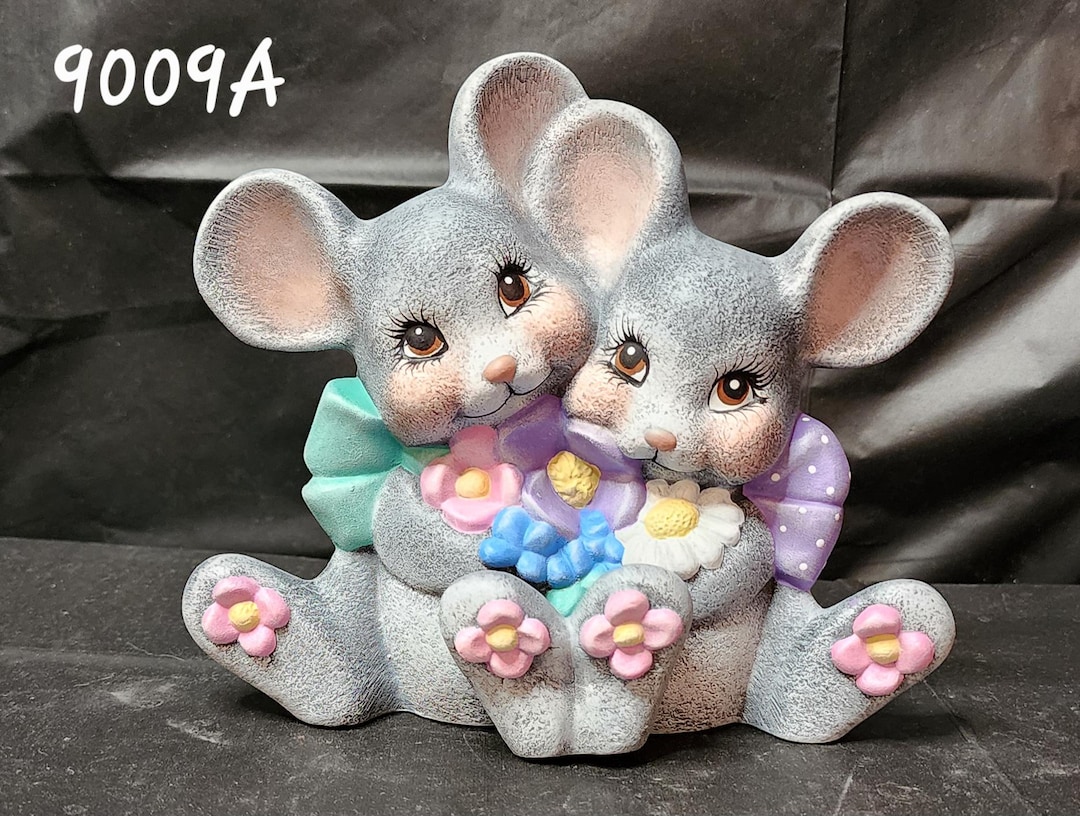 Hand-painted Ceramic Cuddle Mice With Flowers: Easter Decor - Etsy