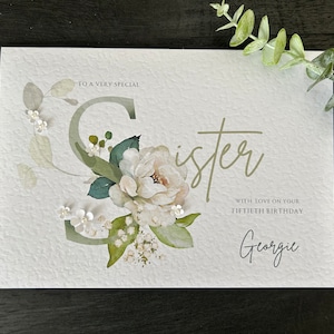 Personalised Handmade Sister Birthday Card: Green Floral Design - Etsy UK