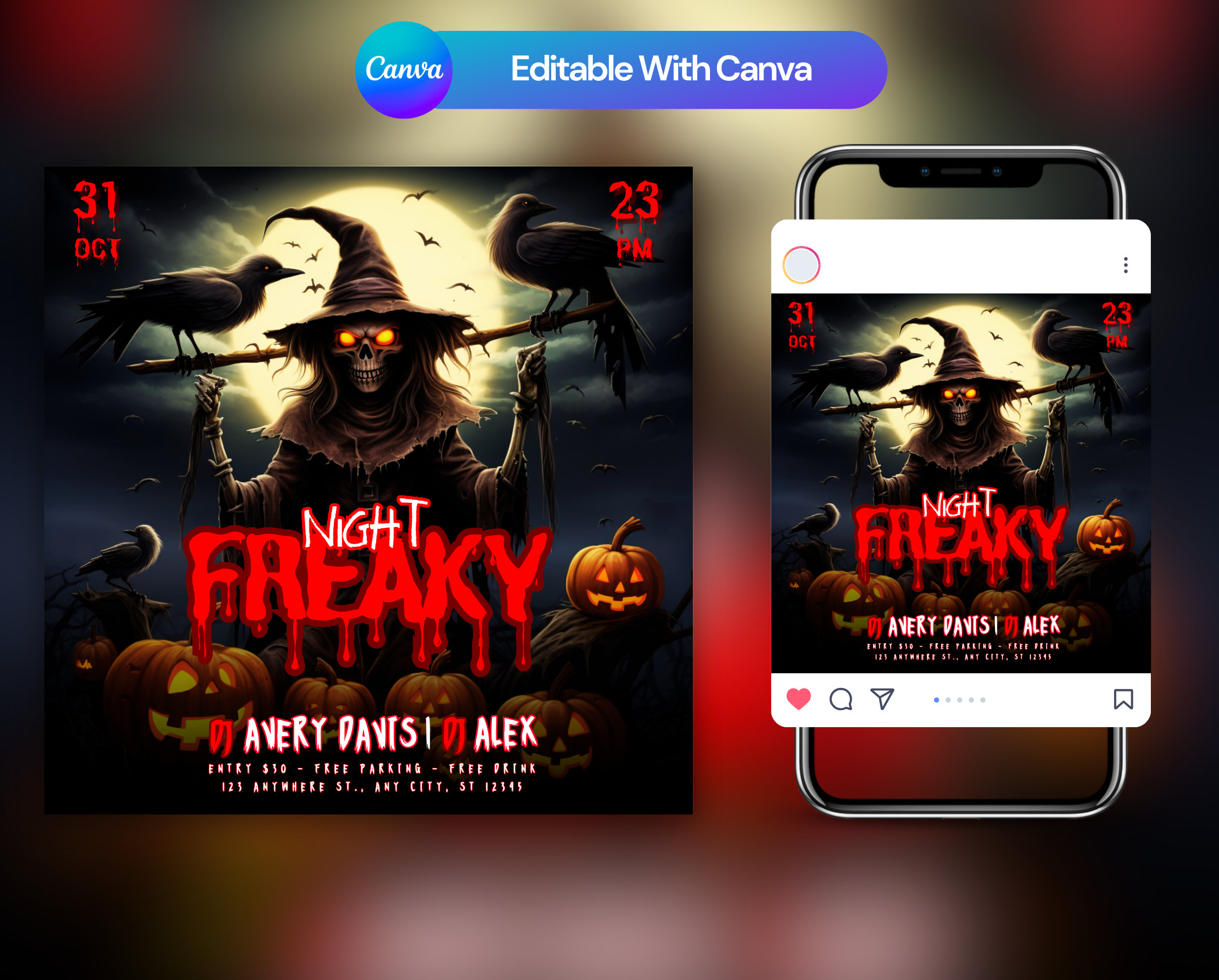 Halloween Party Flyer: Editable Social Media Template (canva) - Etsy