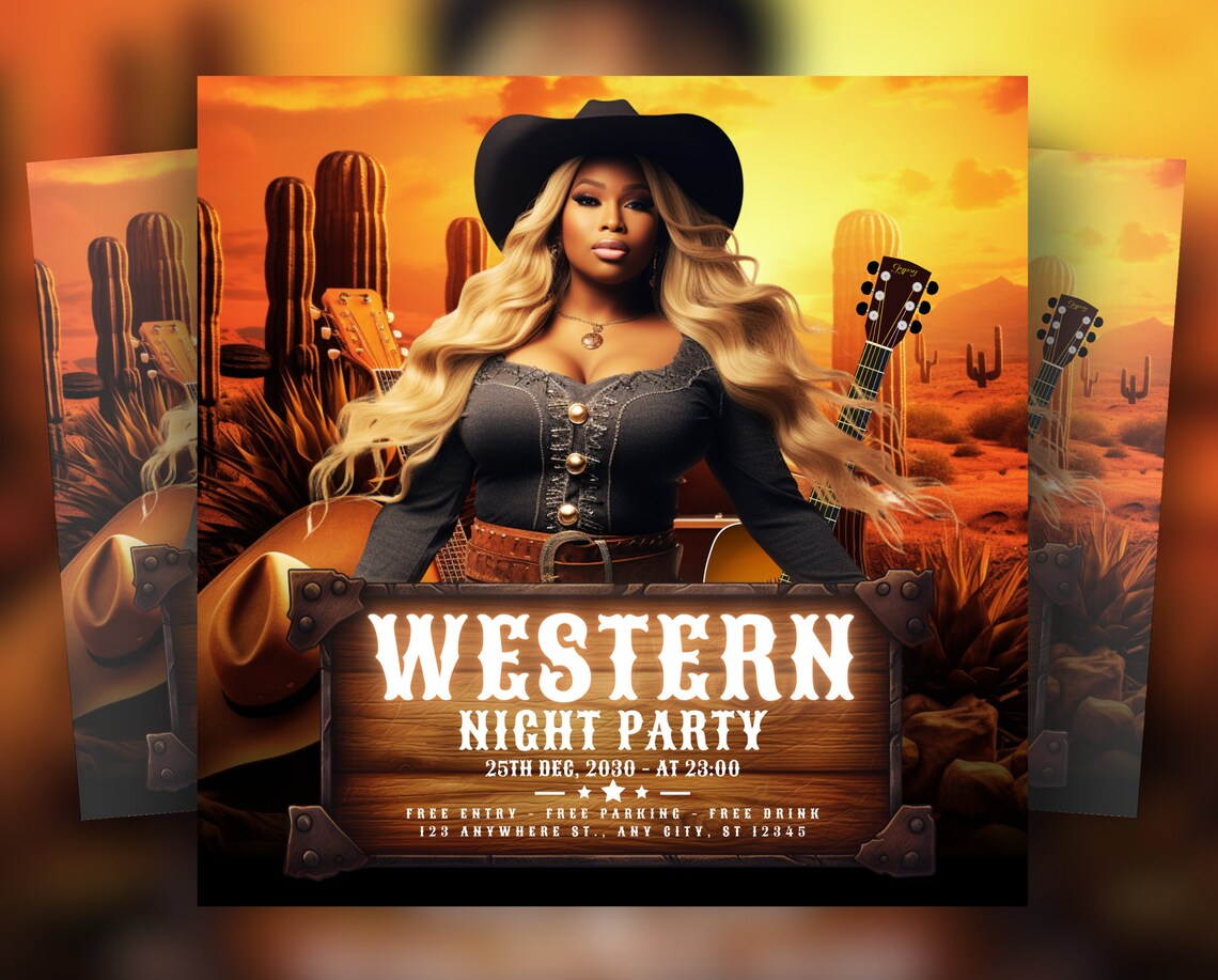 Western Party Flyer: Social Media Pool Party Invitation (DIY Canva ...