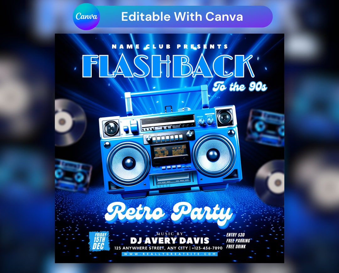 Editable 90s Retro Party Flyer Template (canva) - Etsy