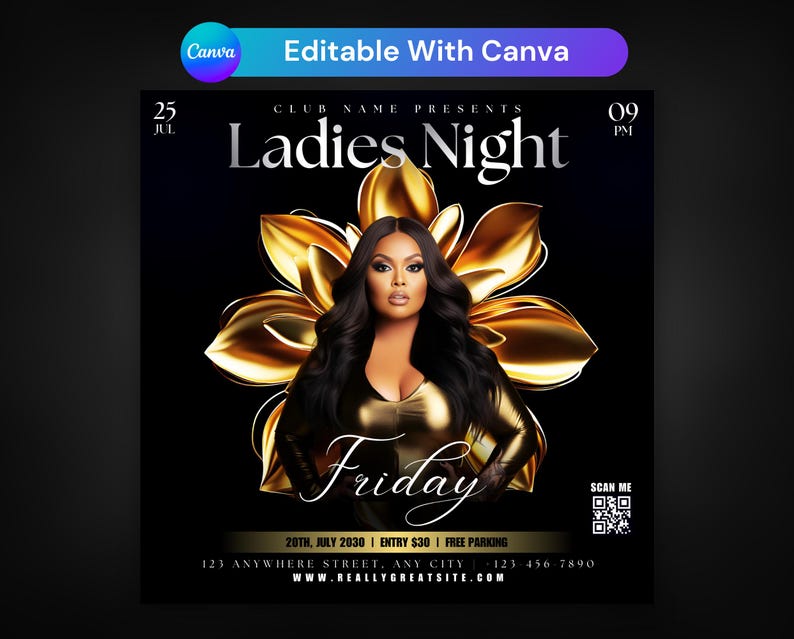 Editable Ladies Night Club Flyer Template: Canva DIY Party Invite ...