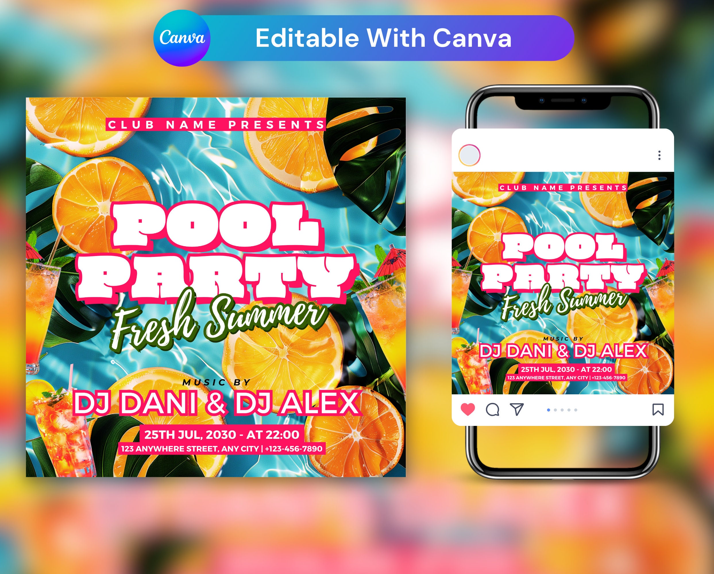Pool Party Flyer, Social Media Pool Party Announcement Editable Summer ...