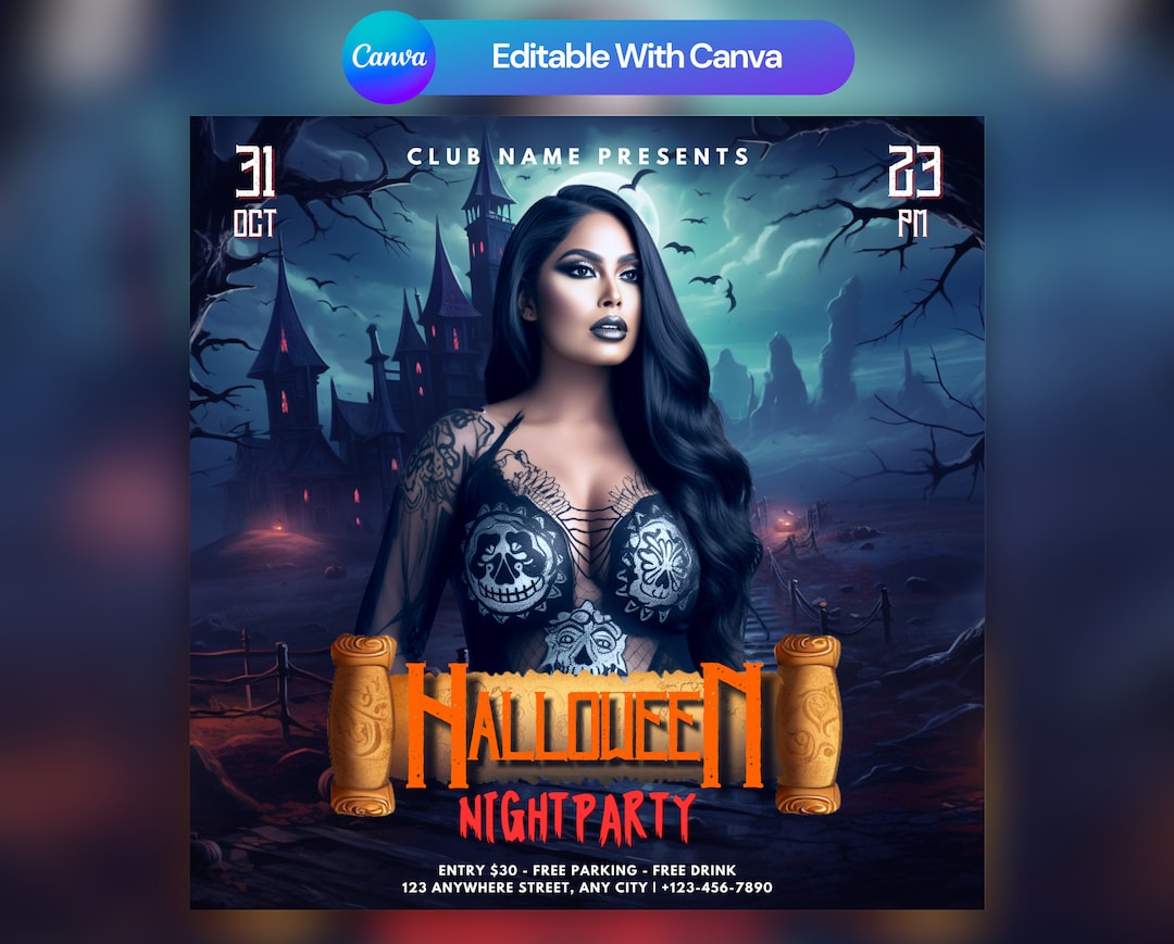 Editable Halloween Party Flyer: Social Media Canva Template - Etsy