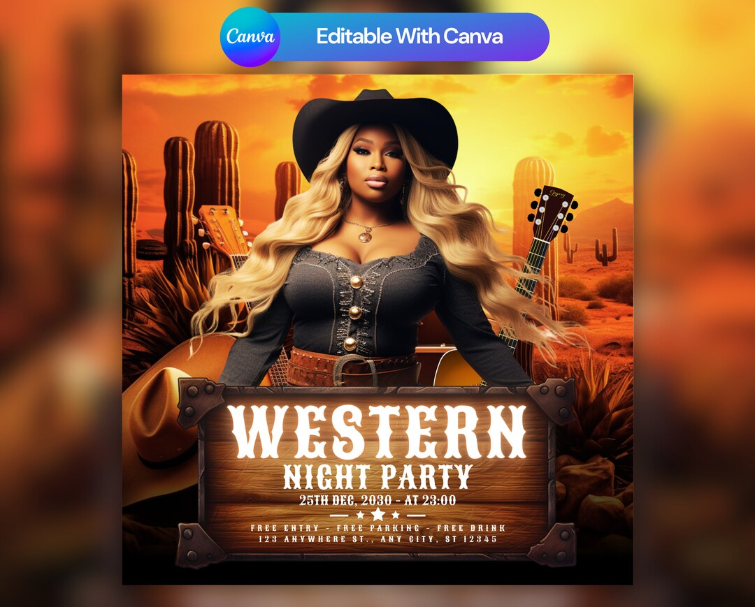 Western Party Flyer: Social Media Pool Party Invitation (DIY Canva ...
