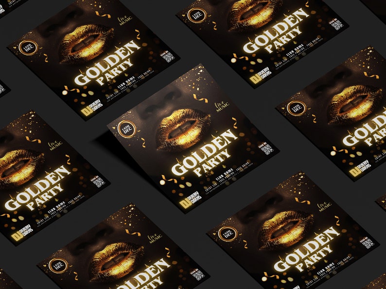 Editable Golden Party Flyer Template: Canva DIY Event Invite (digital ...