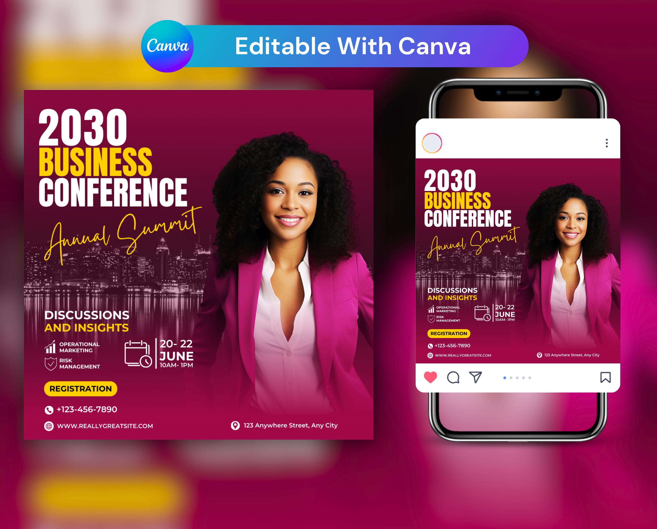 Conference Flyer & Instagram Post Canva Template - Etsy