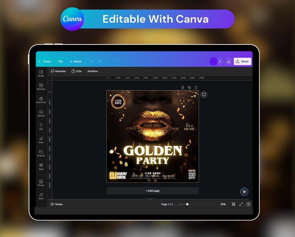 Editable Golden Party Flyer Template: Canva DIY Event Invite (digital ...
