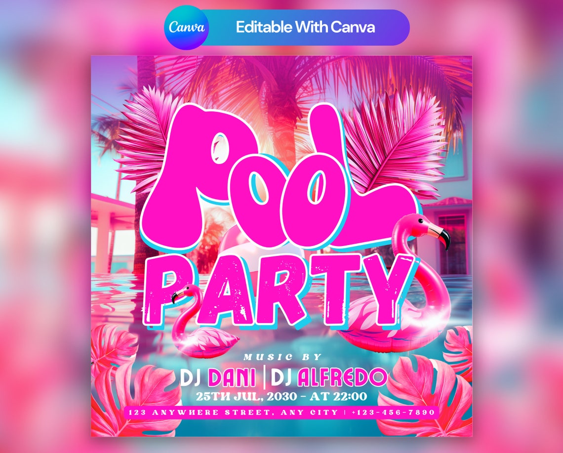 Pool Party Flyer, Social Media Pool Party Announcement Editable Summer ...
