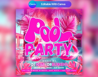 Pool Party Flyer, Social Media Pool Party Announcement Editable Summer ...