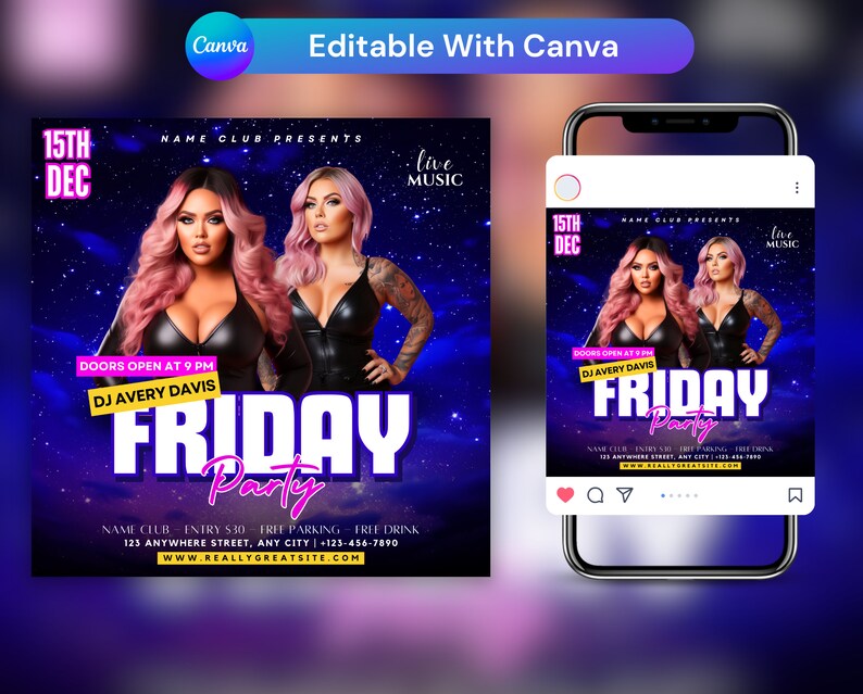 Editable Club Flyer Template for Canva, DIY Event Flyer, Party Flyer ...