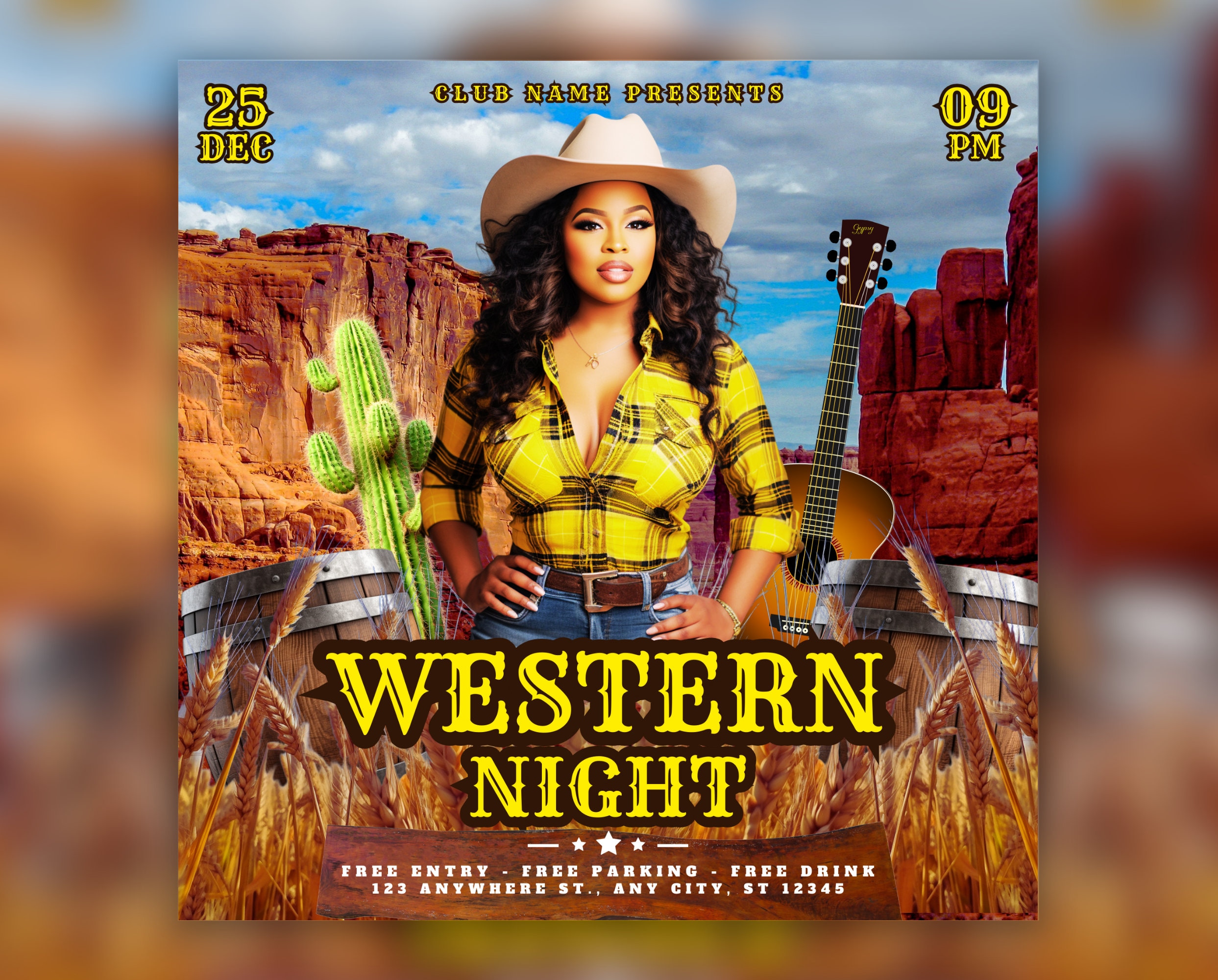 Western Party Flyer, Social Media Pool Party Announcement Editable ...