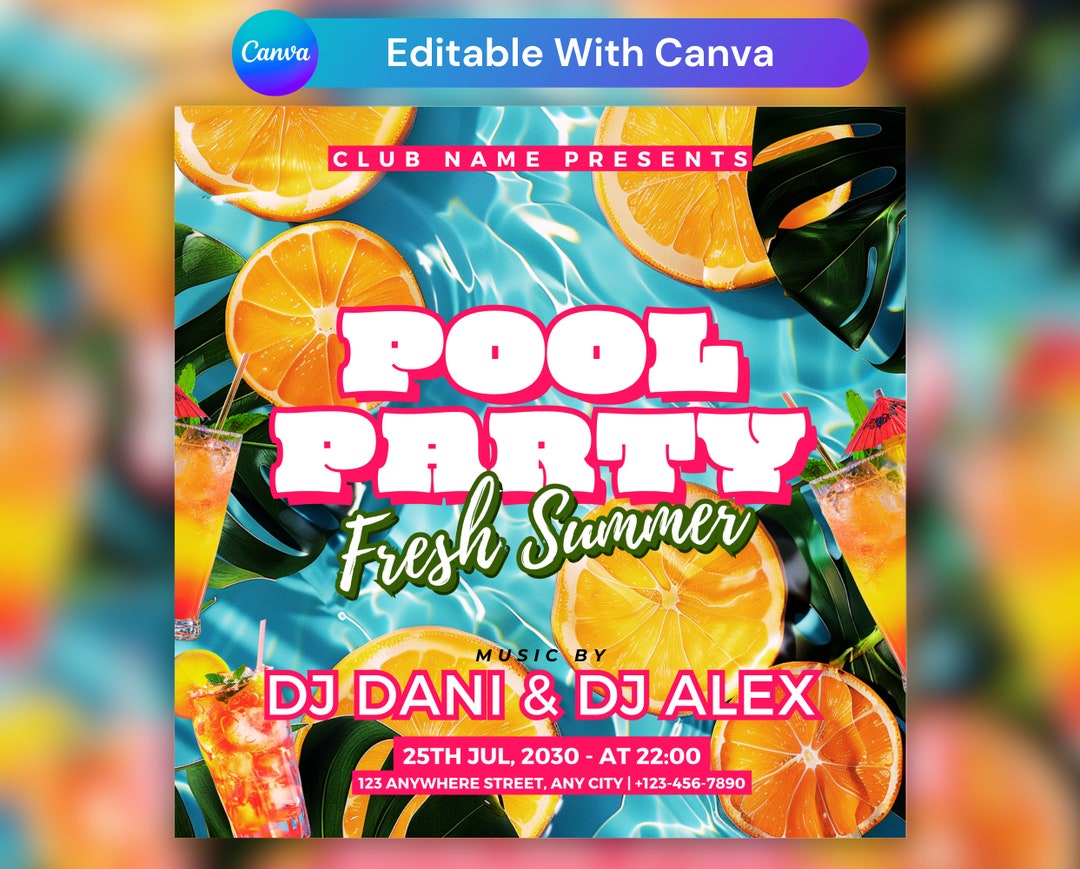 Pool Party Flyer, Social Media Pool Party Announcement Editable Summer ...