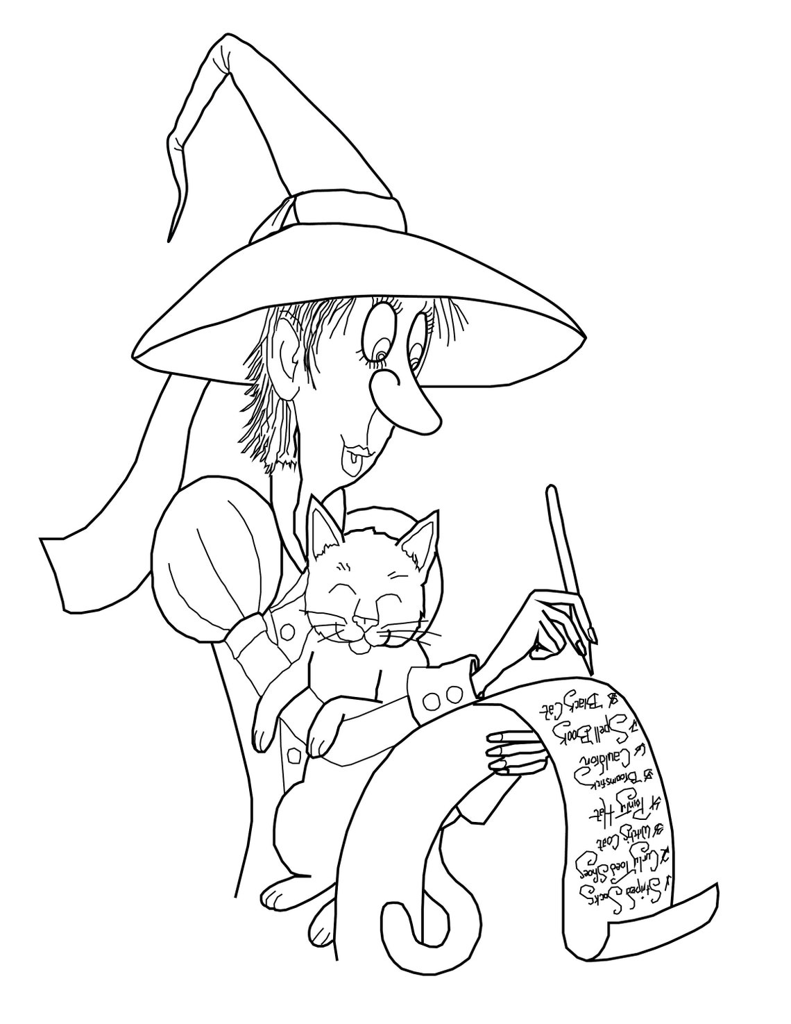 Coloring Page Matilda and Newt Witch Halloween Cat JPG PNG - Etsy