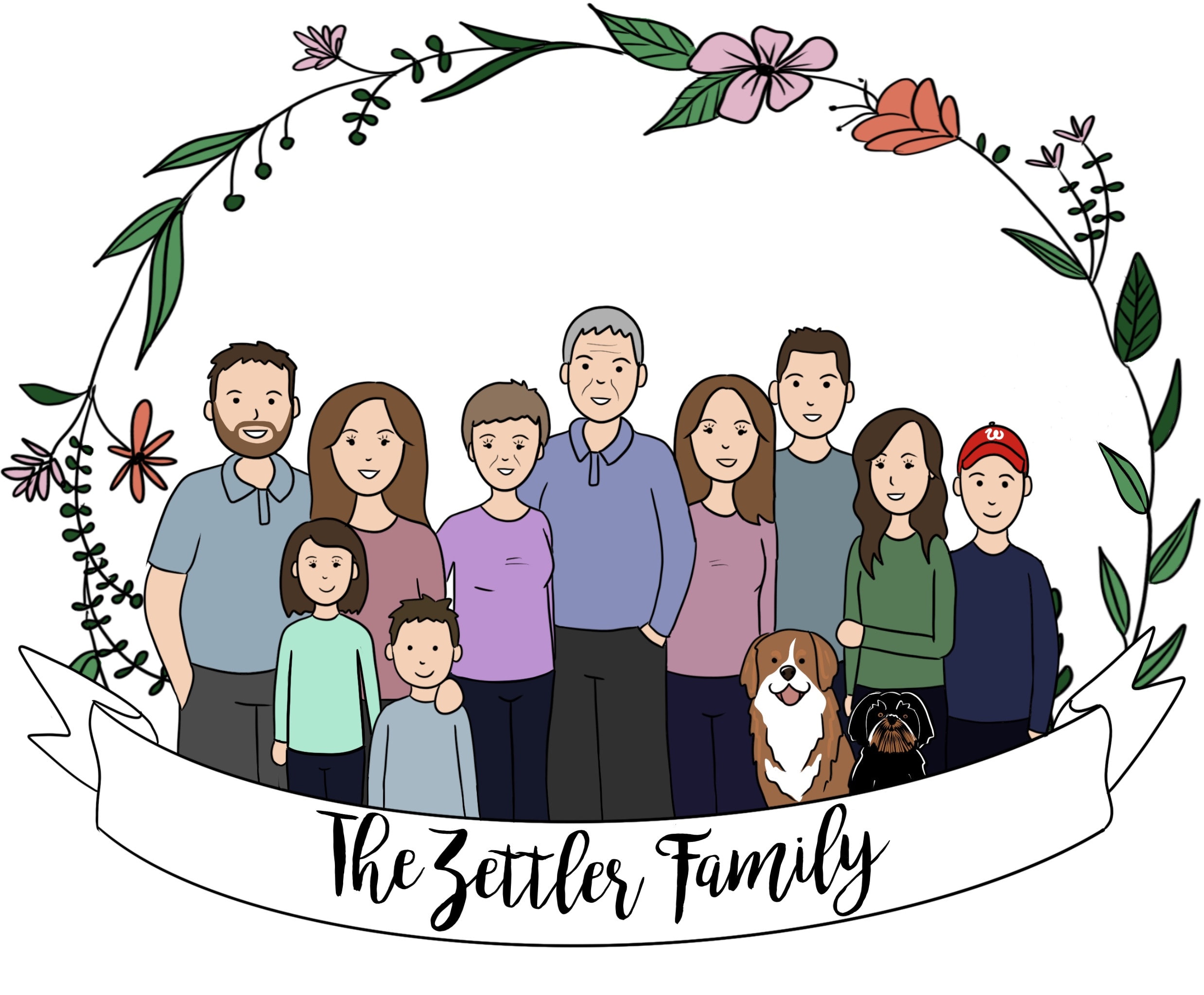 Custom Cartoon Family Portrait Digital File Artwork 11+ Characters ...
