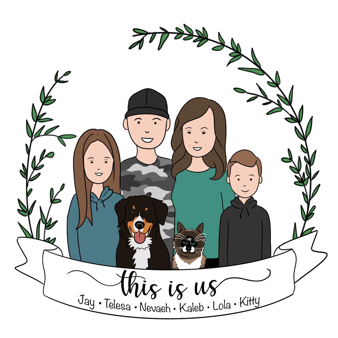 Custom Cartoon Family Portrait Digital File Artwork 6-10 Characters - Etsy