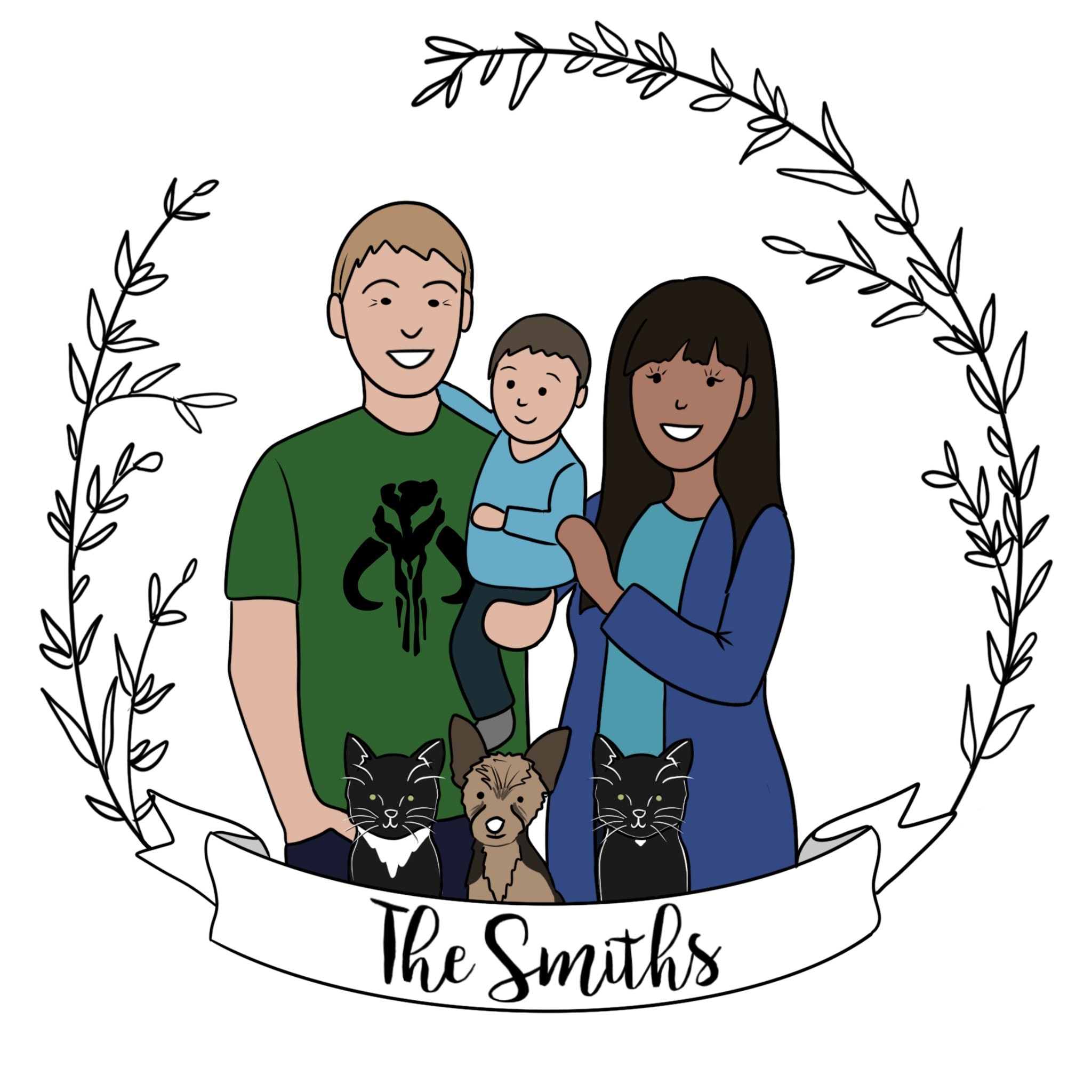 Custom Cartoon Family Portrait Digital File Artwork 6-10 Characters - Etsy