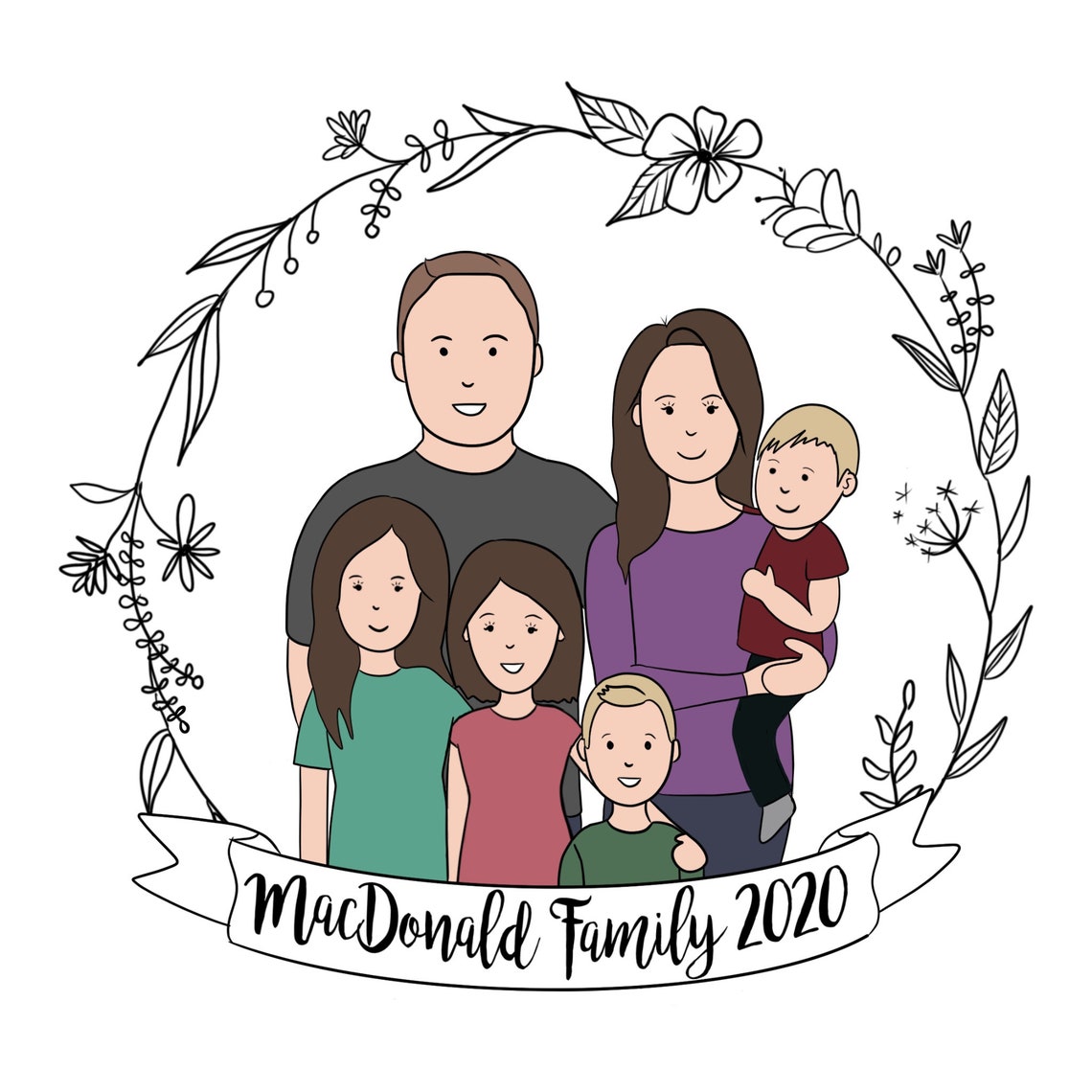 Custom Cartoon Family Portrait Digital File Artwork 6-10 Characters - Etsy