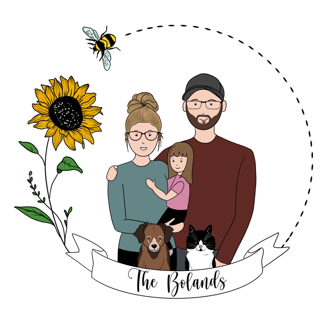 Custom Cartoon Family Portrait Digital File Artwork 3-5 Characters - Etsy