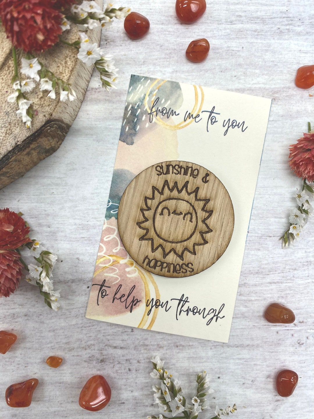 Sunshine and Happiness, Wooden Token, Pocket Hug Token, Letterbox Gift ...