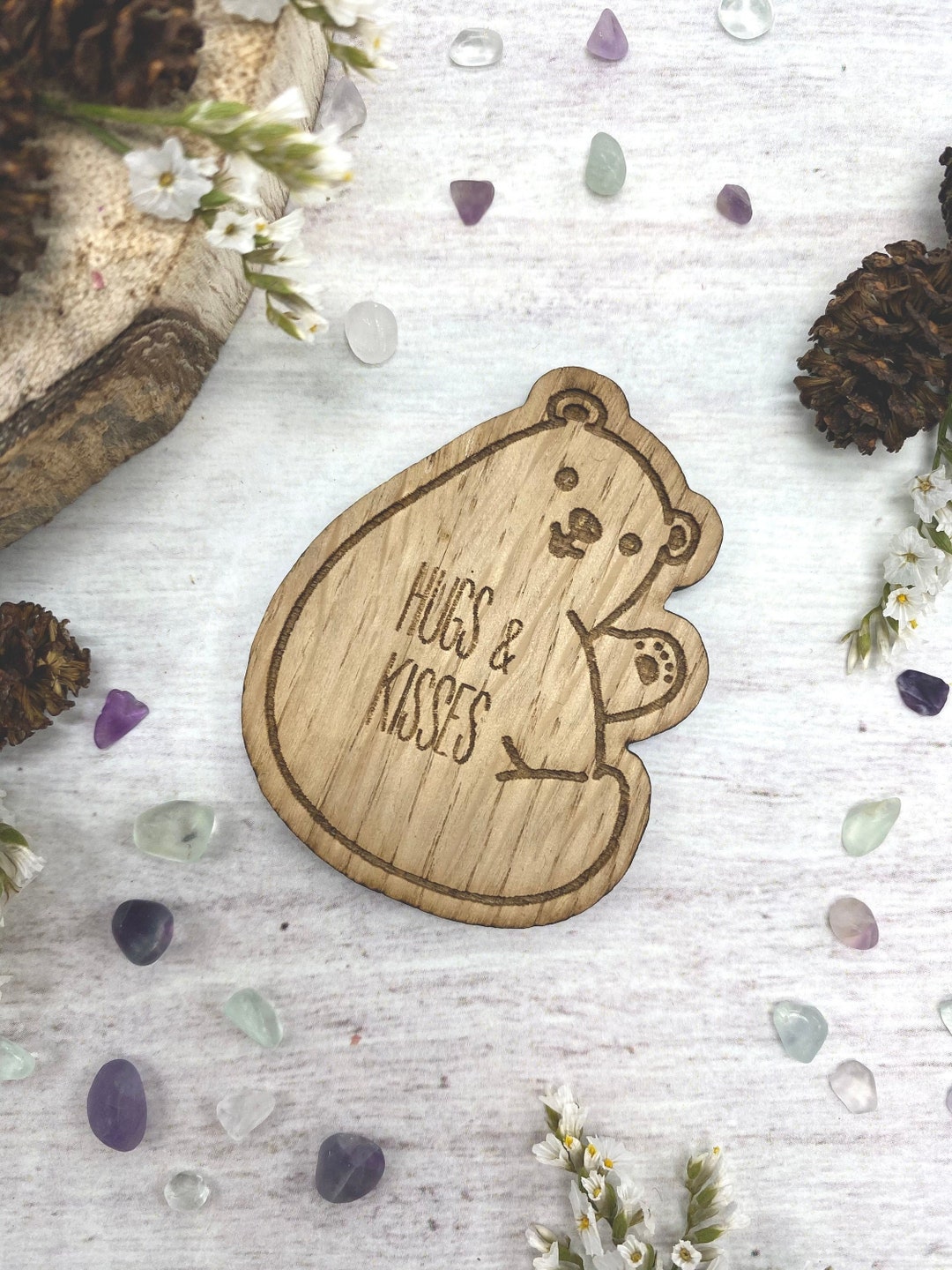 Bear Hugs and Kisses, Wooden Token, Pocket Hug Token, Letterbox Gift ...