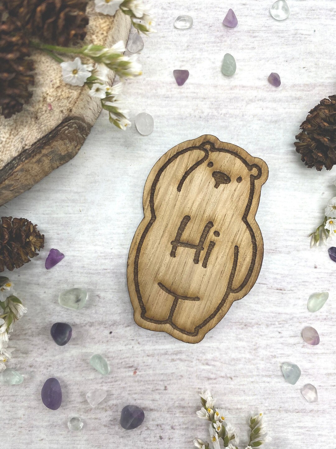 Cute Waving Bear, Wooden Token, Pocket Hug Token, Letterbox Gift, Token ...